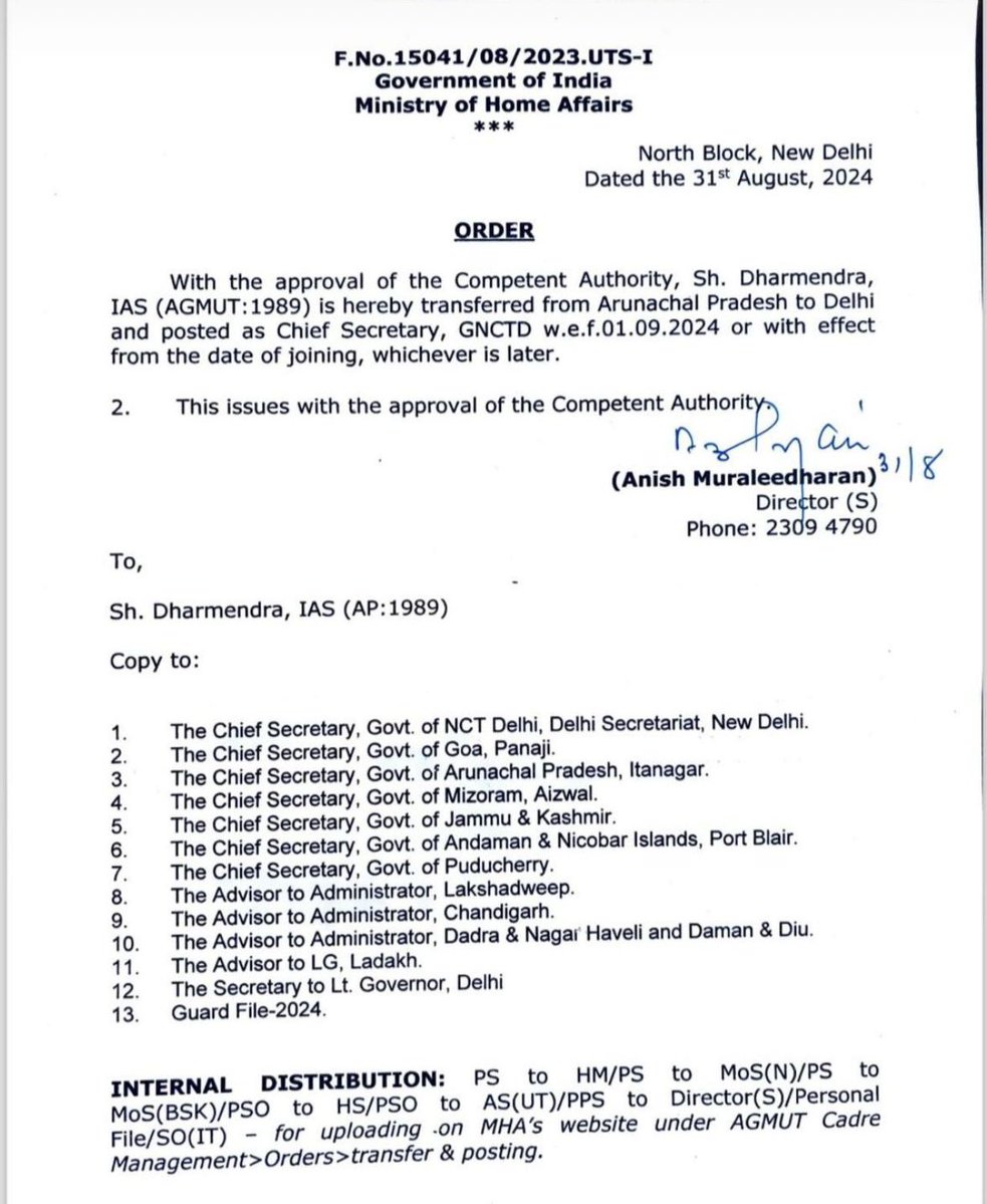 Senior IAS Officer Dharmendra Appointed New Chief Secretary of Delhi ...